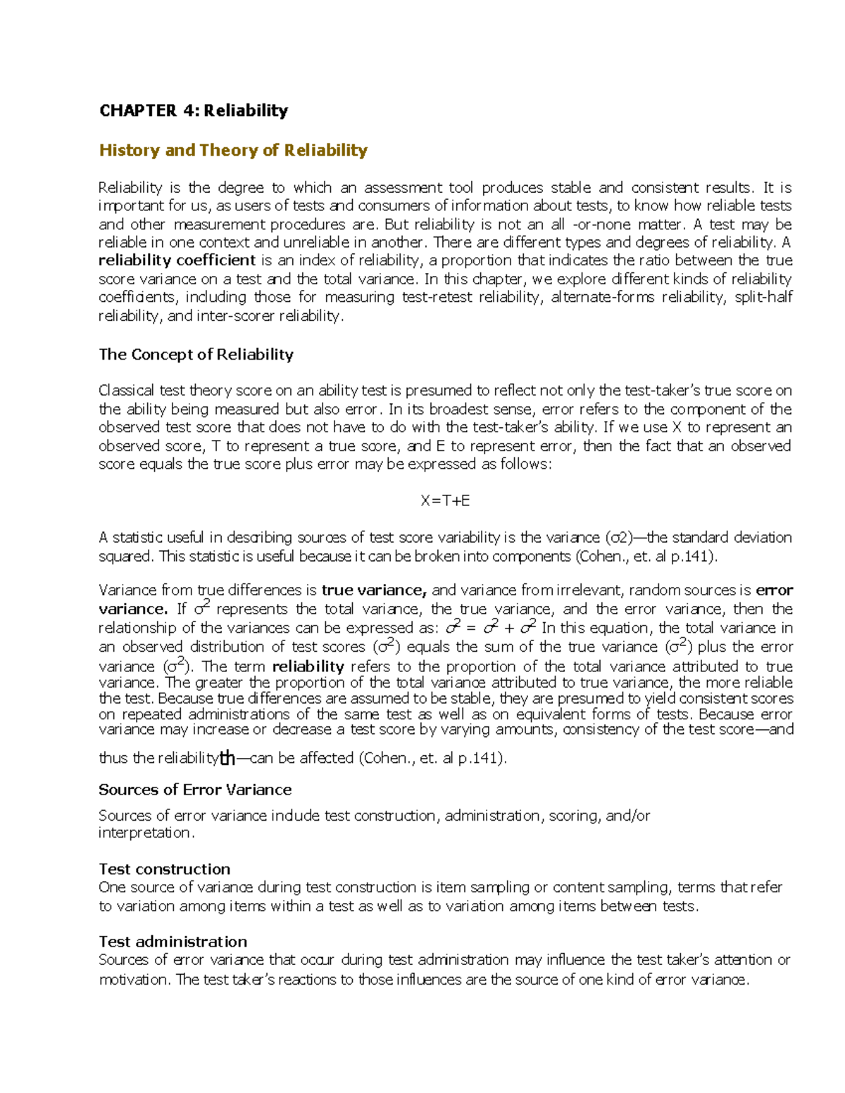 Psychological Assessment - Chapter 4-5 Reliability AND Validity ...
