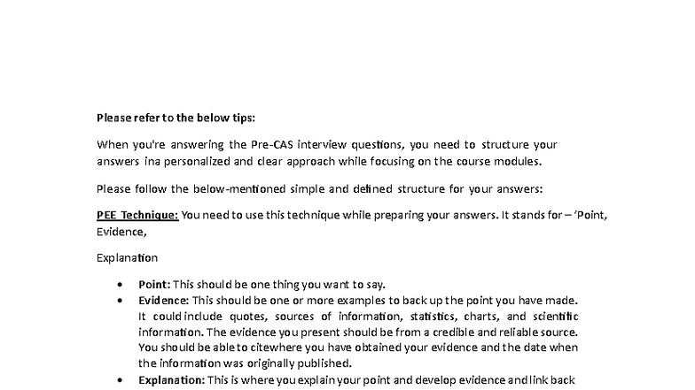 Interview Preparation Tips for UEL CAS Shield - PRE-CAS-SEPT-24 - Studocu