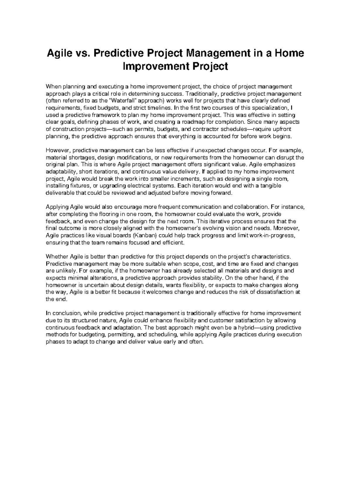 Agile vs Predictive PM in Home Improvement Projects: A Comparative ...