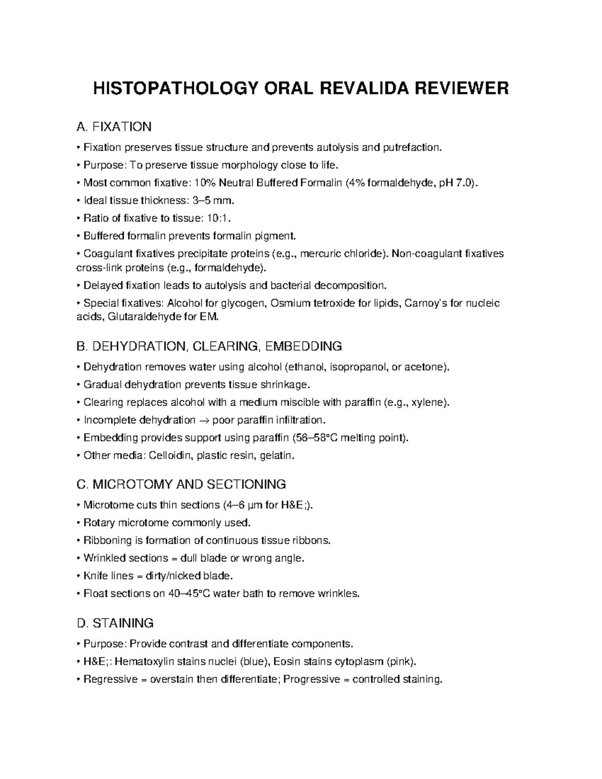 HISTOPATHOLOGY ORAL REVALIDA REVIEWER: KEY TECHNIQUES & SAFETY - Studocu