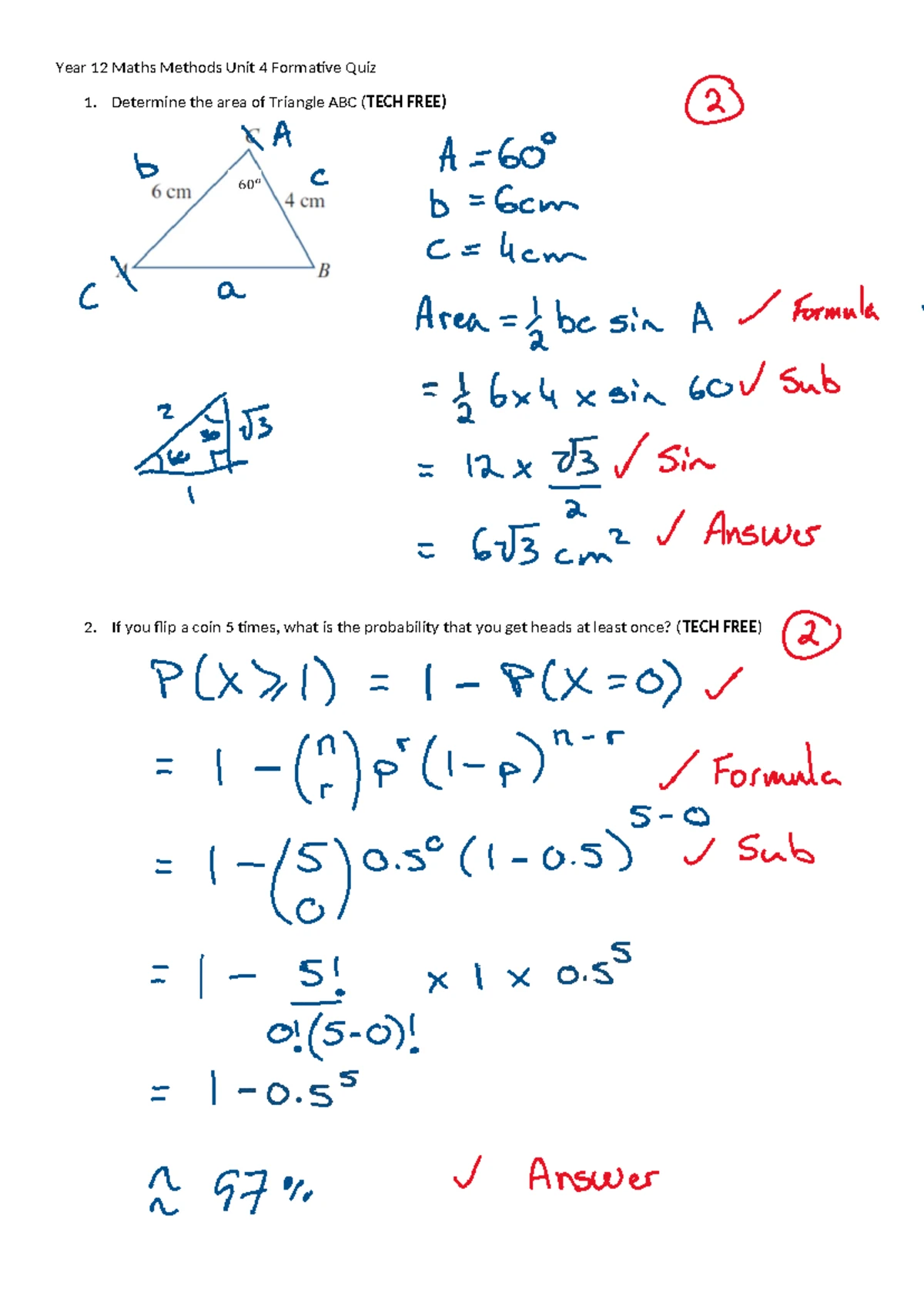 Year 12 Maths Methods Unit 4 Formative Quiz 2023 Solutions Explained ...