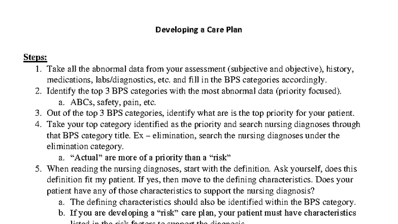 Nursing Care Plan Development: Key Steps & Guidelines - Studocu
