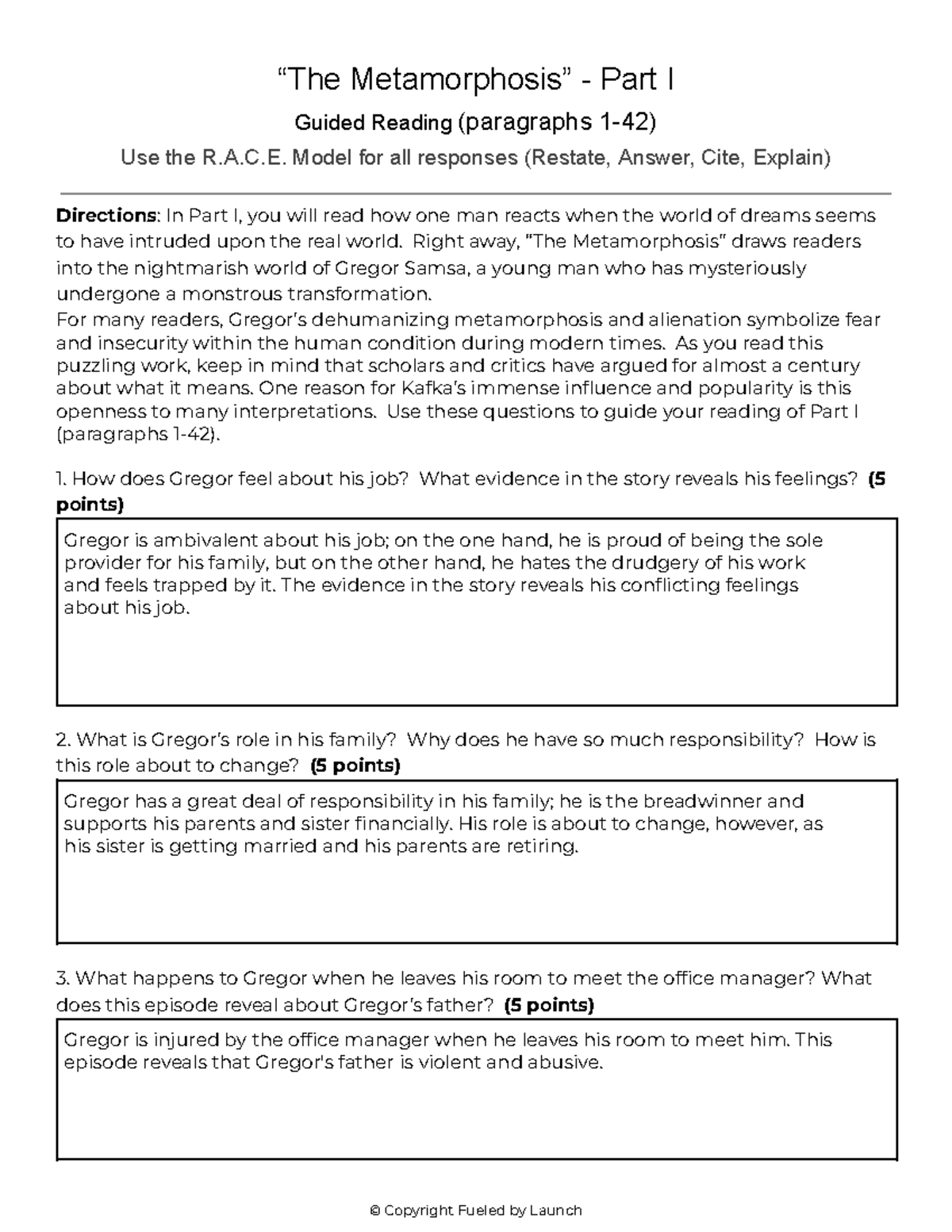 The Metamorphosis (Part I) - Guided Reading Notes for Analysis - Studocu