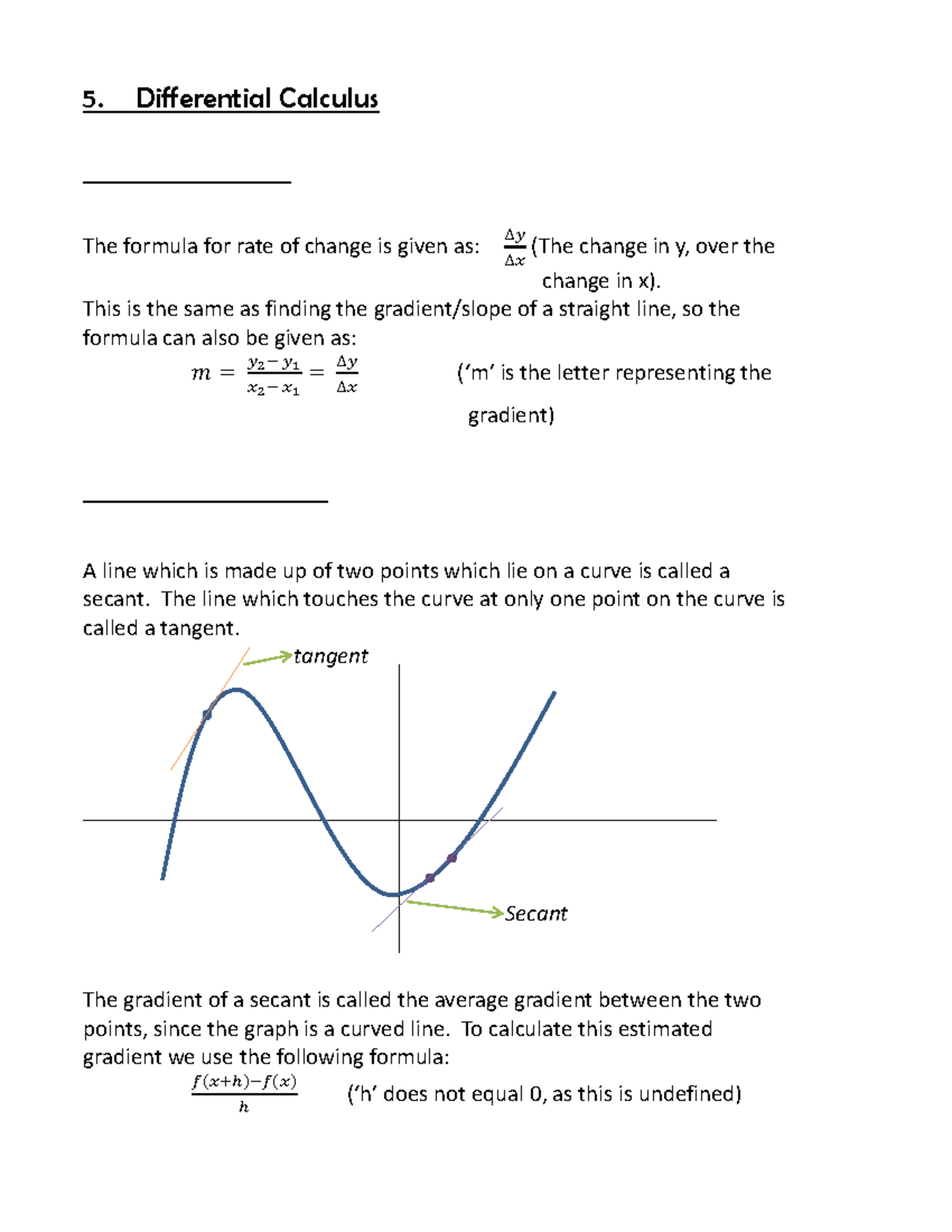 Chapter 5: Differential Calculus - Rate of Change and Derivatives - Studocu