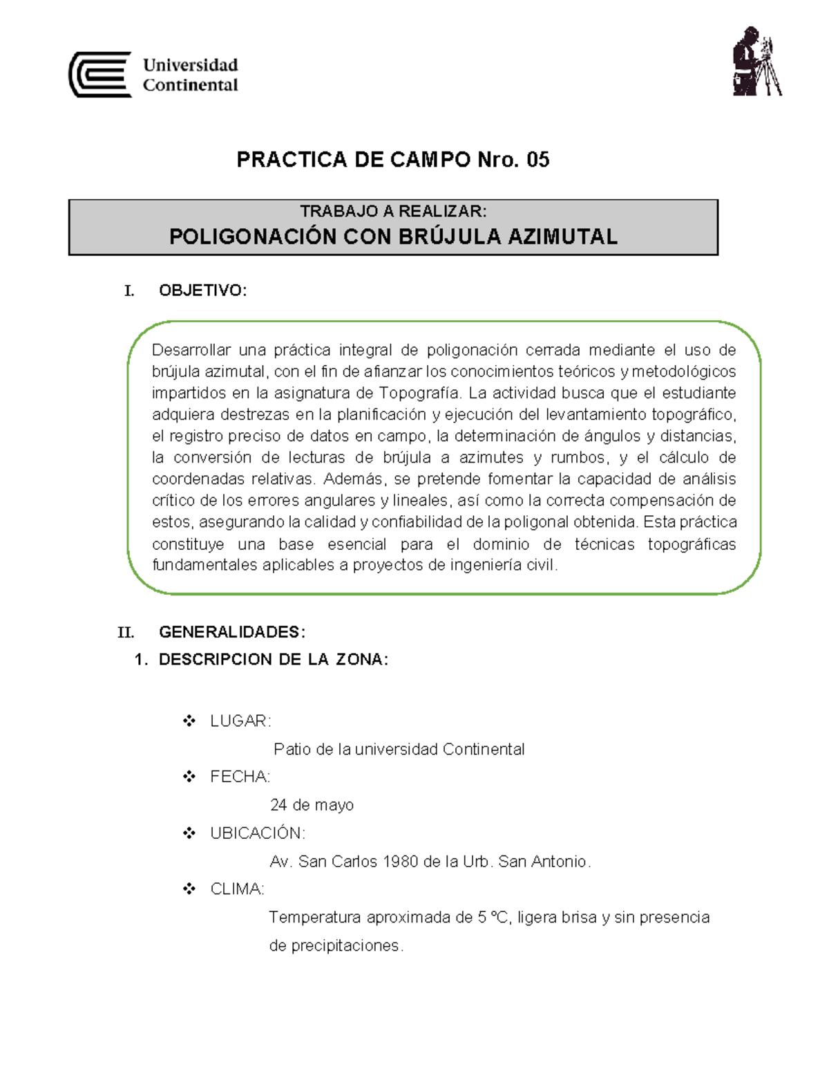 Informe de Práctica de Campo Nro. 05: Poligonación con Brújula Azimutal ...