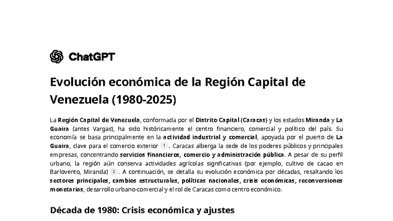 Evolución Económica de la Región Capital de Venezuela (1980-2025) - Studocu