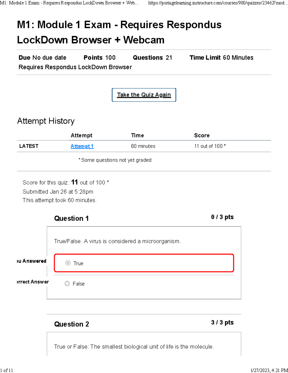 Module 1 exam 1 Microbiology - * Some questions not yet graded M1 ...