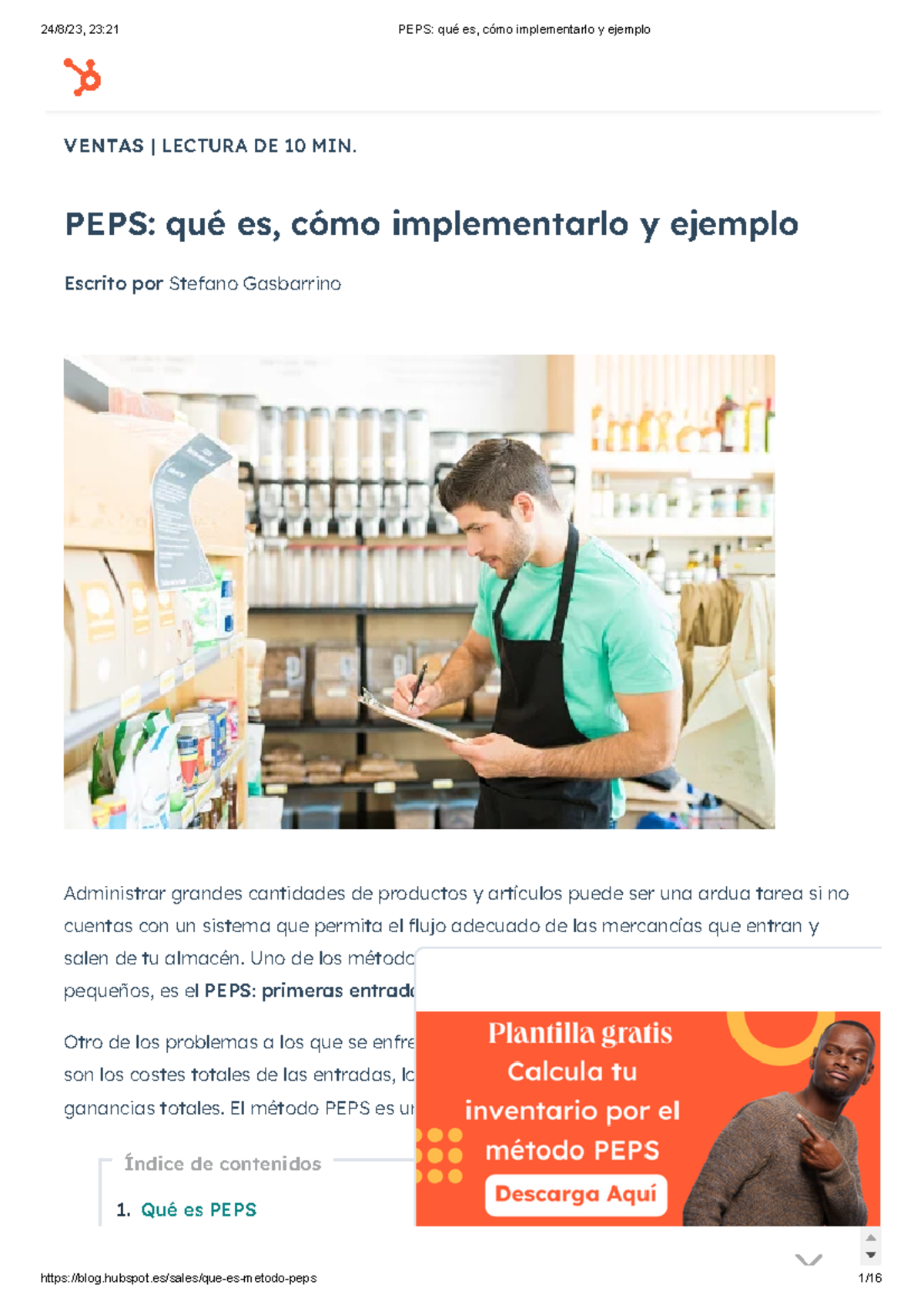 PEPS: Definición, Implementación y Ejemplo de Uso en Ventas - Studocu