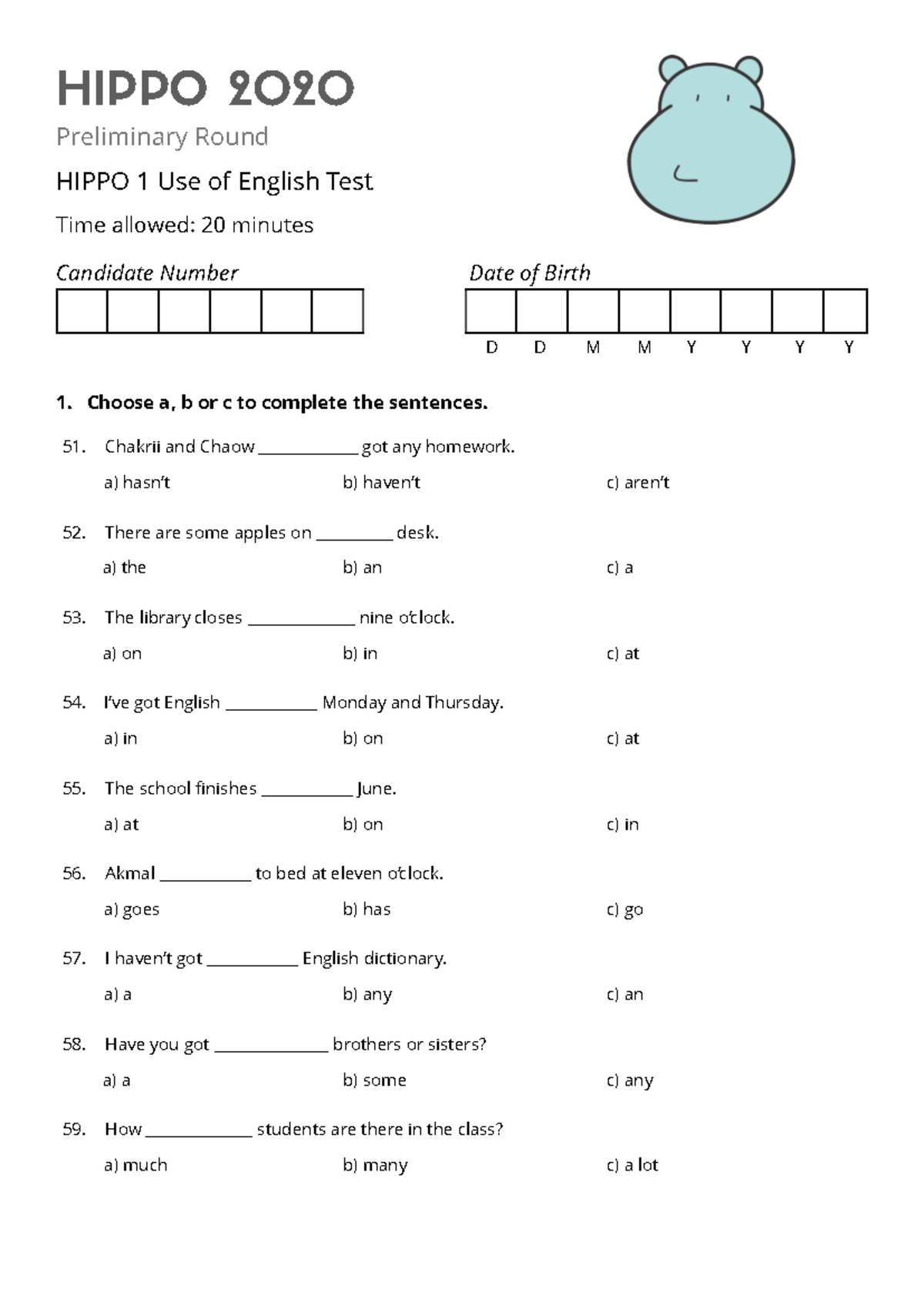 HIPPO 1 Use of English Test 2020 - Preliminary Round - Studocu