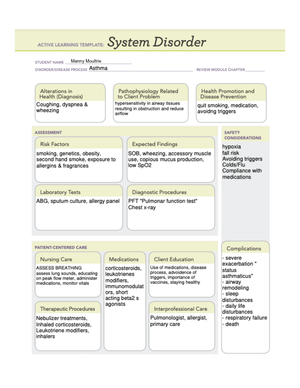 Anxiety System Disorder ATI Template - ACTIVE LEARNING TEMPLATES System ...