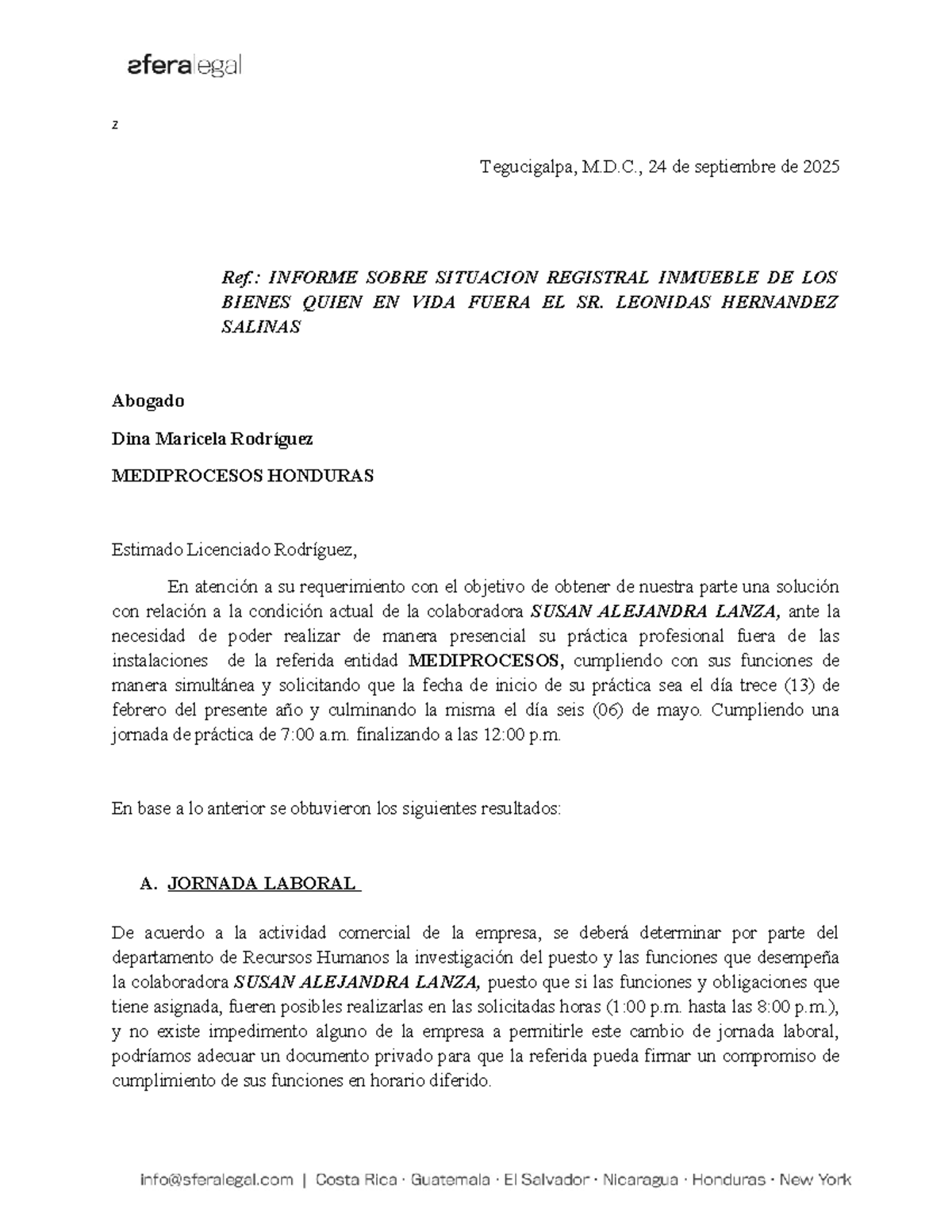 Informe Registral sobre Práctica Profesional de Susan Lanza - Studocu