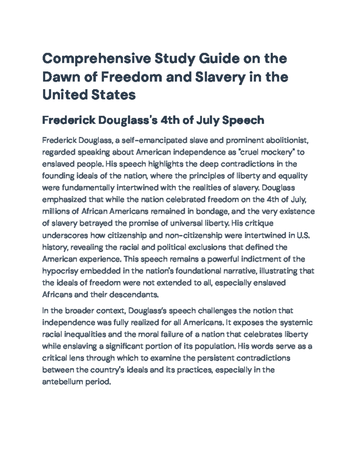 Comprehensive Study Guide on Slavery, Freedom, and Civil War Themes ...