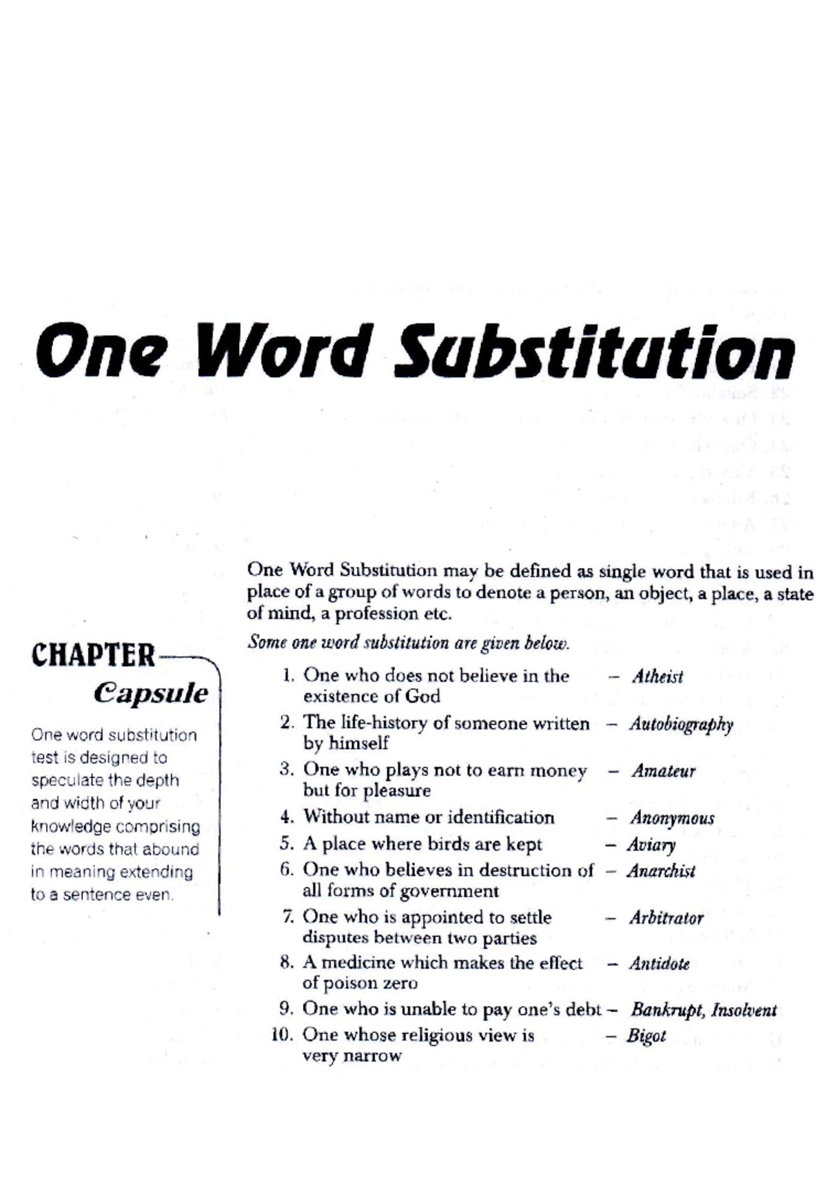 One Word Substitution Notes for English Language (Course Code: KLC ...