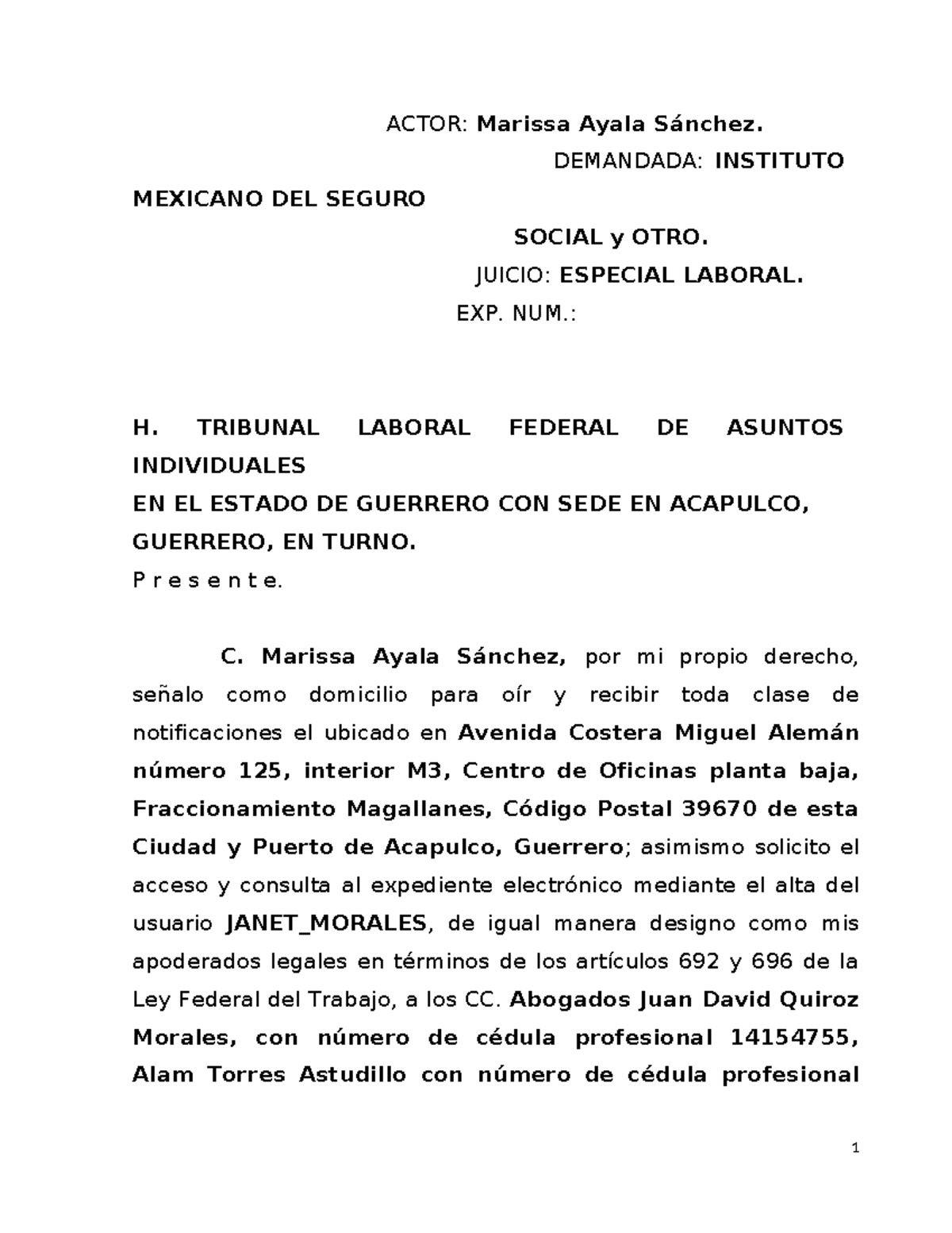 Demanda de Pensión de Viudez - Marissa Ayala Sánchez (Exp. 2026) - Studocu
