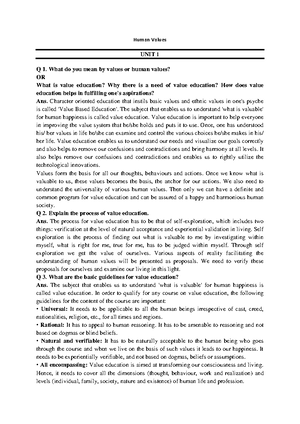 Human values notes - Human Values UNIT 3 Q 1. Define trust. Or How is ...