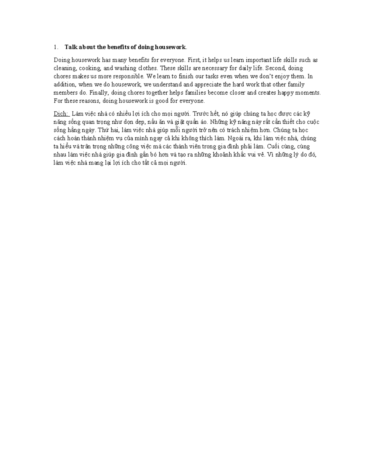 Benefits of Housework: Life Skills & Family Bonding - Studocu