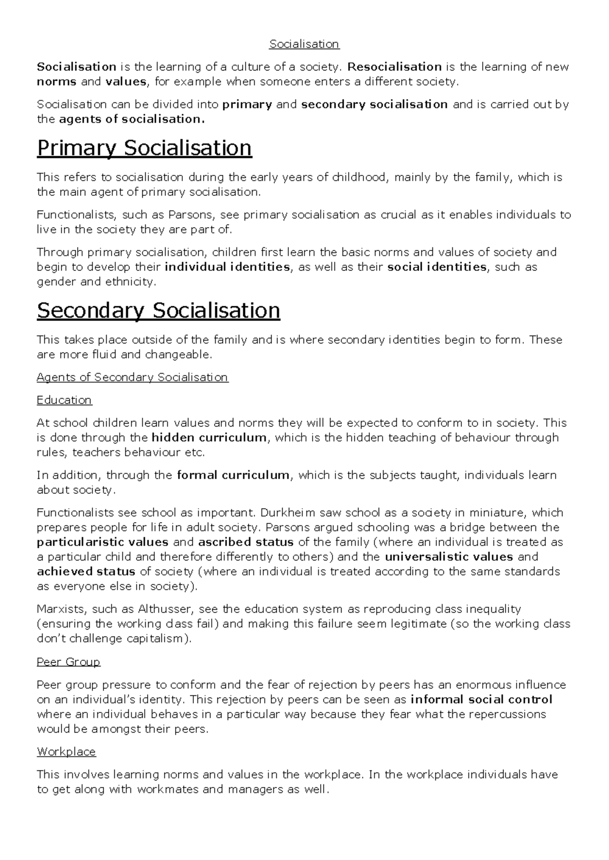 3 - Culture and Identity: Key Concepts in Socialisation - Studocu