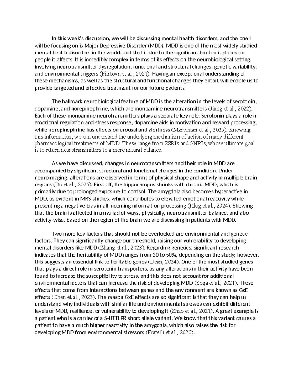 Neurobiology of Major Depressive Disorder (MDD) - Unit 6 ...