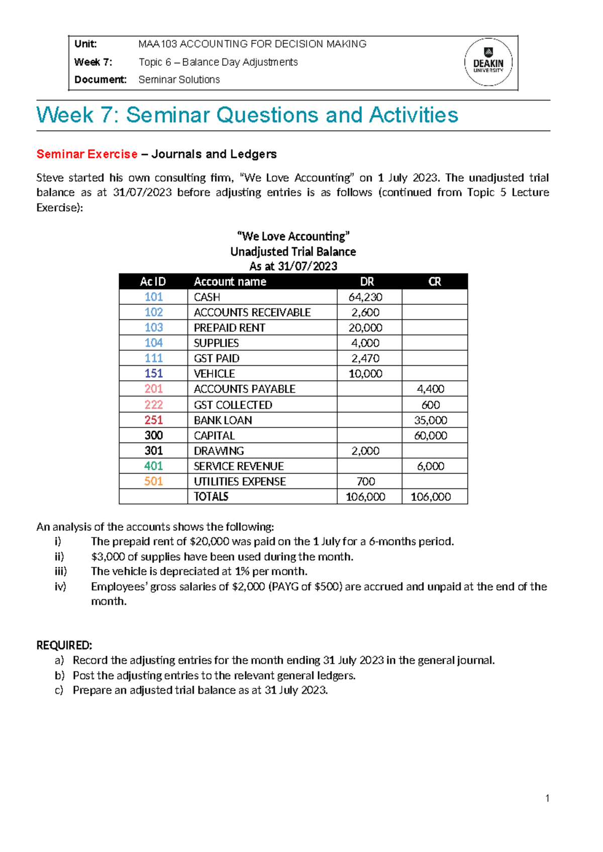 MAA103 Week 7 - Seminar Solutions - Week 7: Topic 6 – Balance Day ...