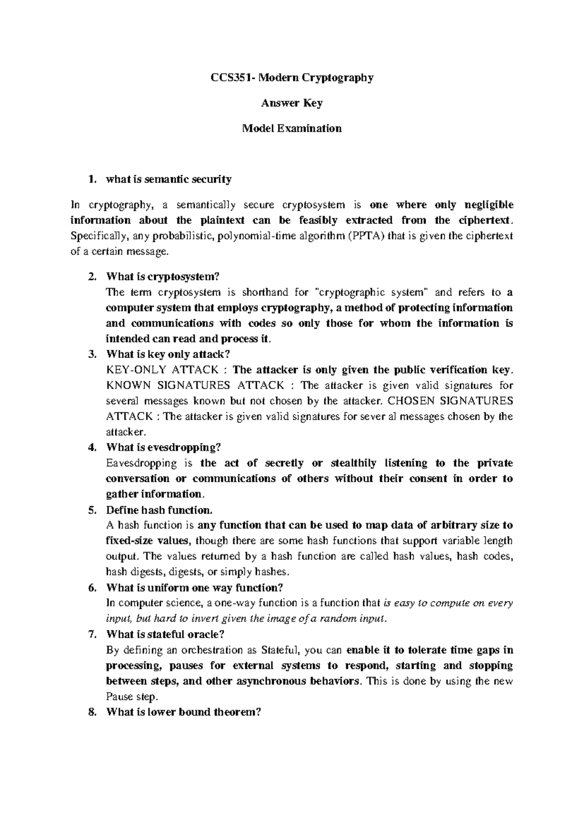 Ccs351 Model Answer Key Ccs351 Modern Cryptography Answer Key Model