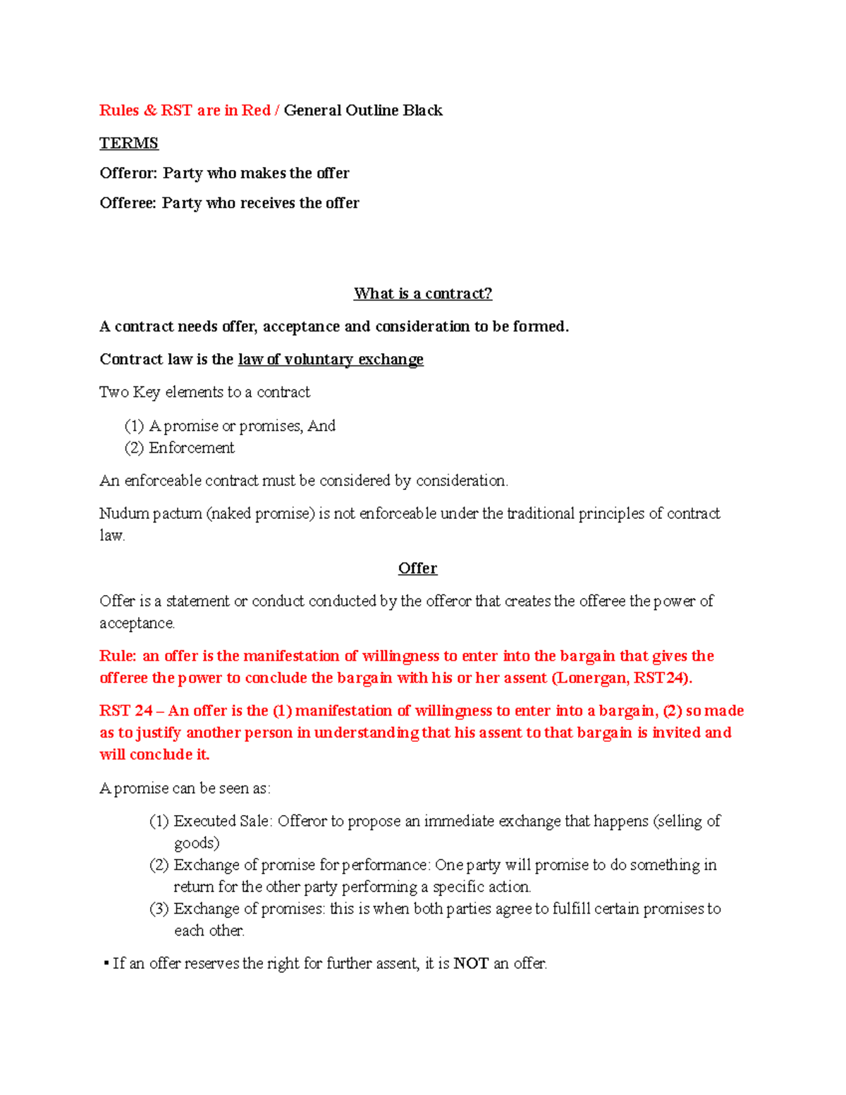 Abbas H Contracts Outline: Key Rules & Terms (RST) - Studocu