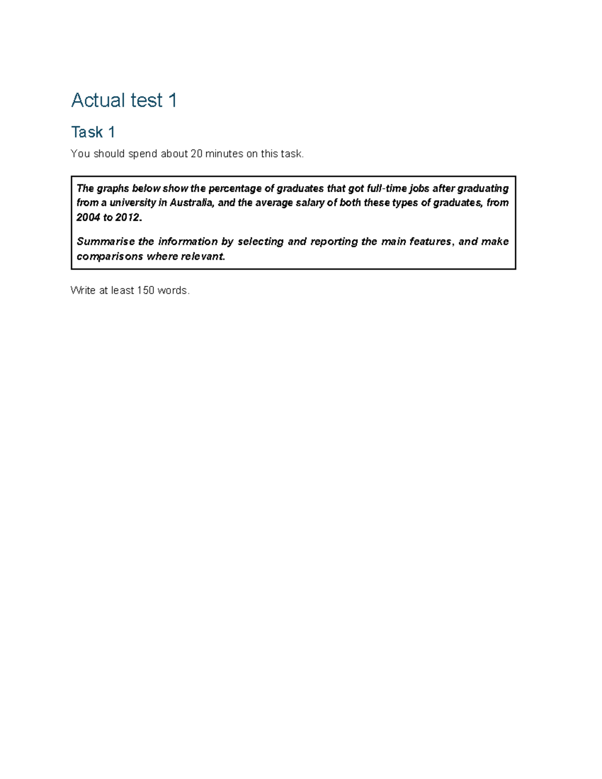 Actual Test 1: Task 1 & 2 - Graduate Employment & Community Facilities ...