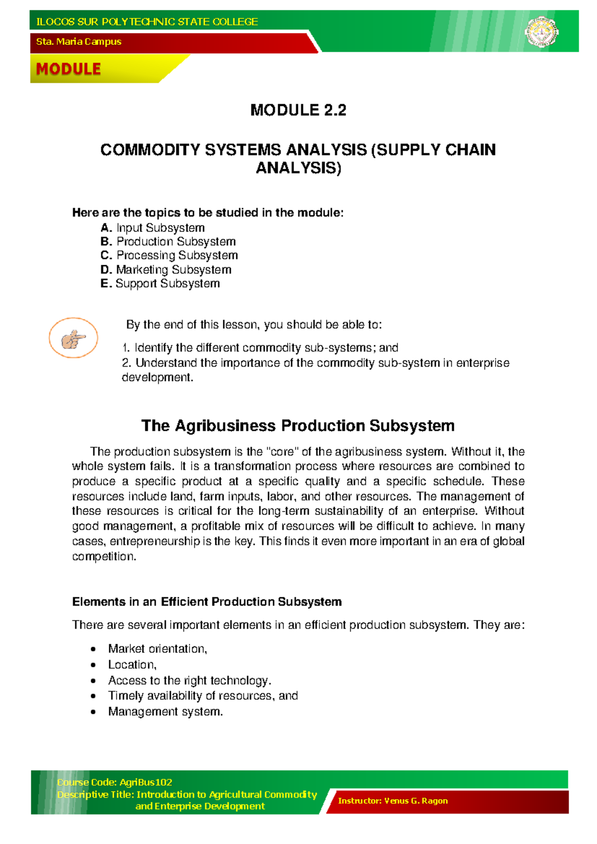 Module 2: Supply Chain Analysis in Agricultural Commodities (AgriBus ...
