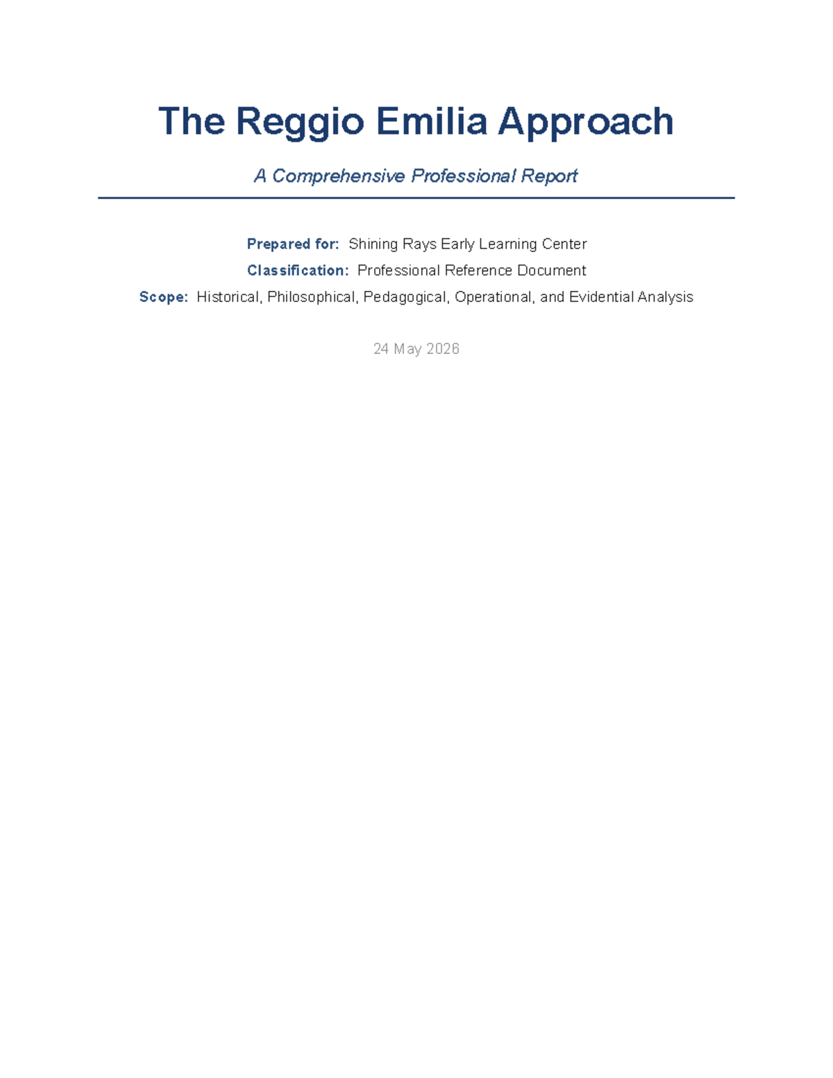 The Reggio Emilia Approach: A Comprehensive Professional Report (EDU ...