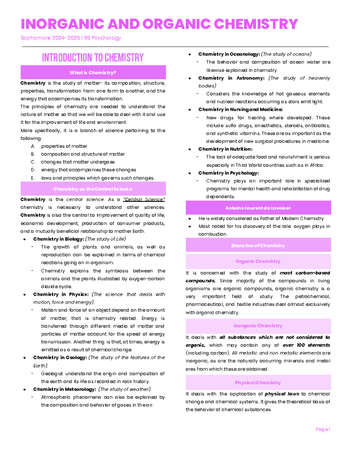 CHEM111 - Inorganic and Organic Chemistry Overview for Psychology Students - Studocu