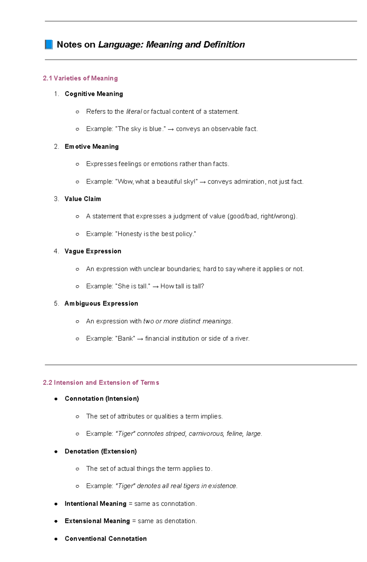 Chap 2 Quick Notes: Language Meaning & Definitions - Studocu