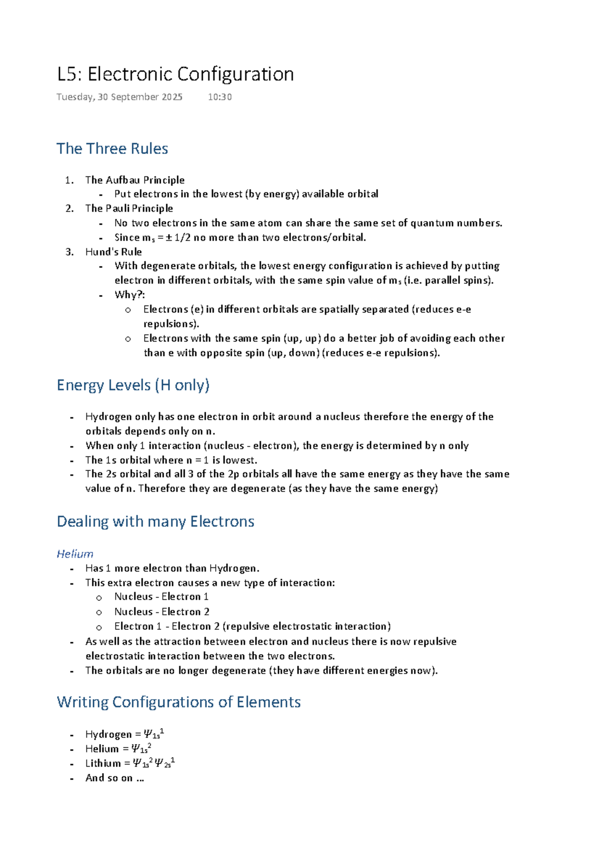 L5: Electronic Configuration and the Three Rules of Orbital Filling ...