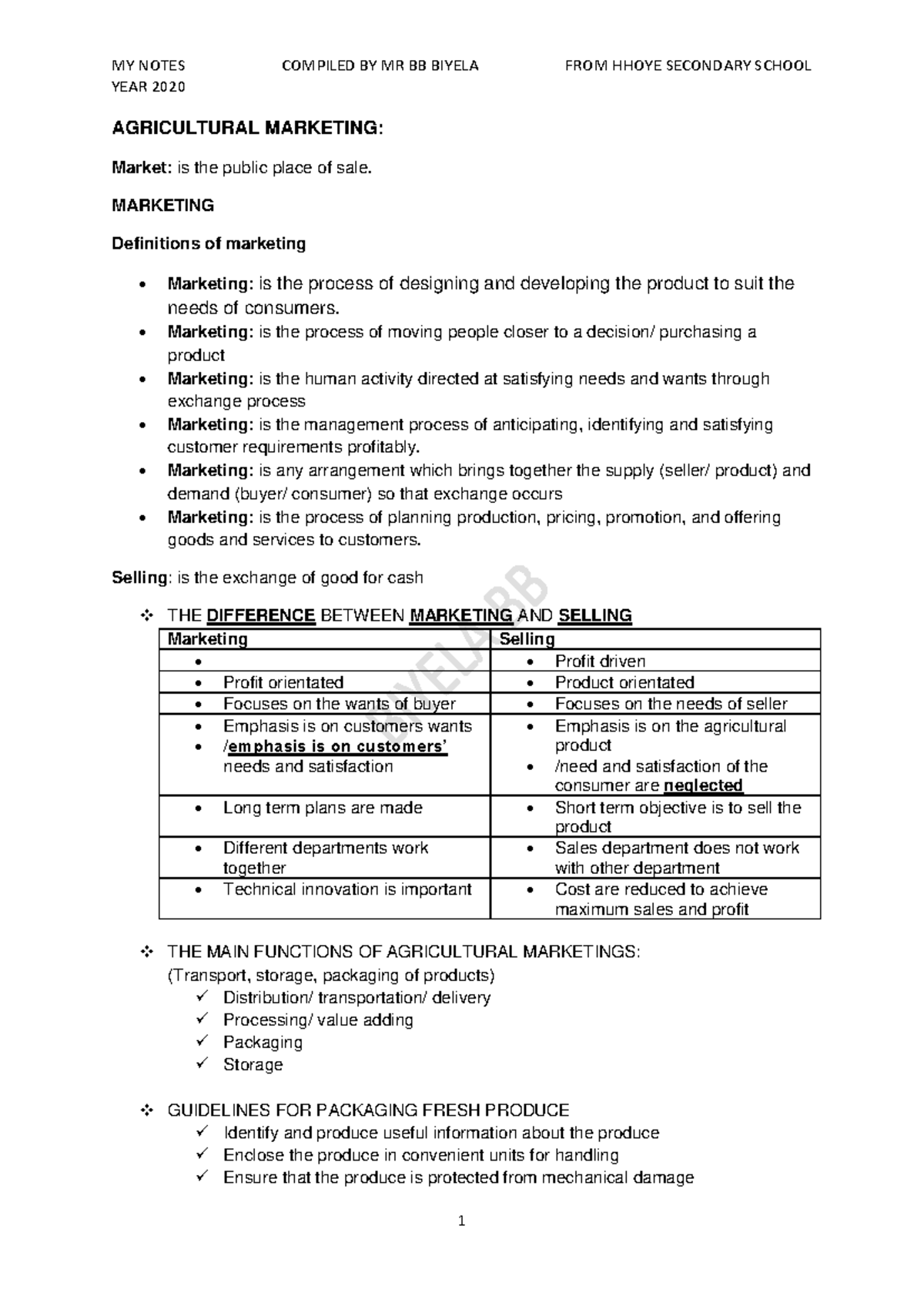 Agricultural Marketing Notes (MR BB BIYELA, HHOYE SEC. SCH.) - Studocu