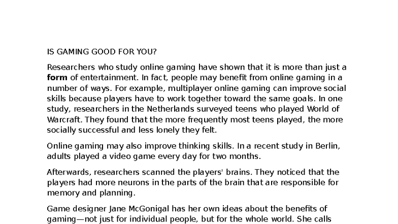 IS GAMING GOOD FOR YOU? Insights from Research on Online Gaming - Studocu