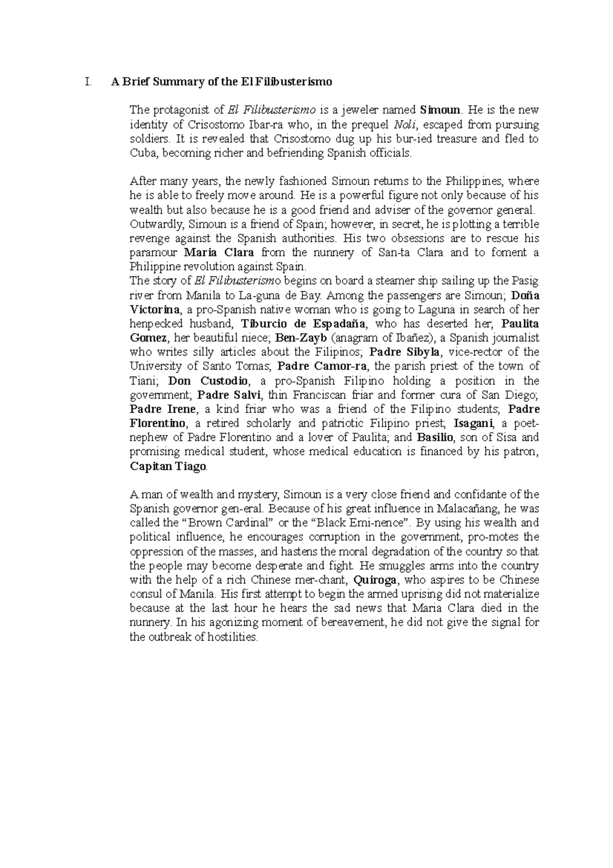 Summary of El Filibusterismo: Themes & Character Analysis 101 - Studocu