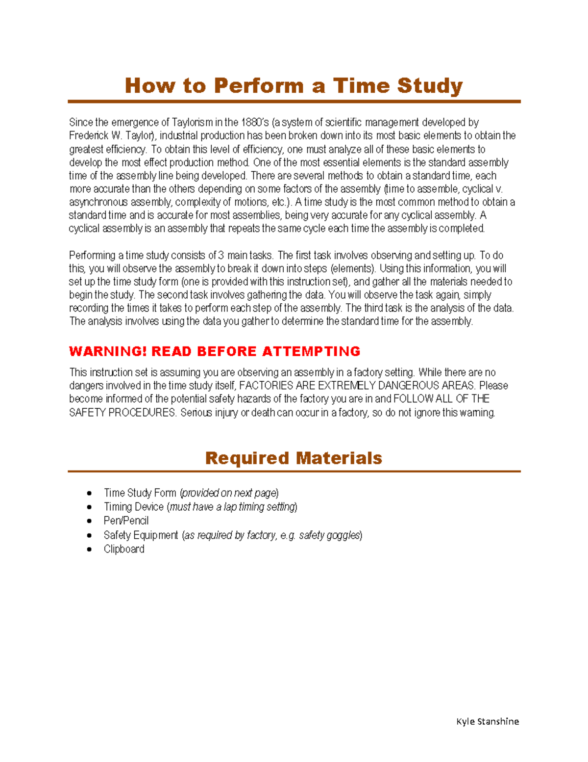 Time Study Procedure Guide: Methods for Accurate Analysis - Studocu