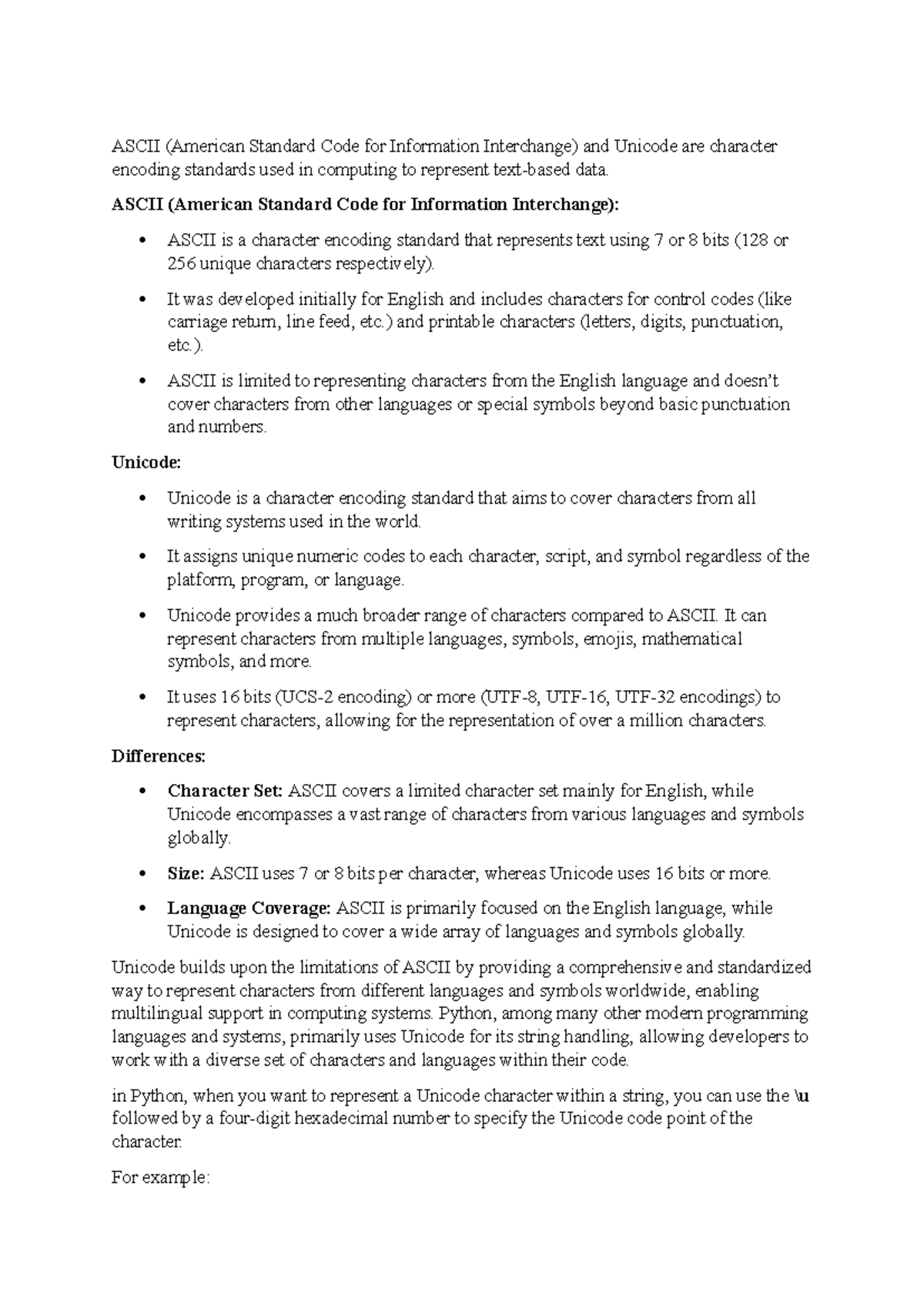 ASCII vs Unicode: Character Encoding Standards Explained - Studocu