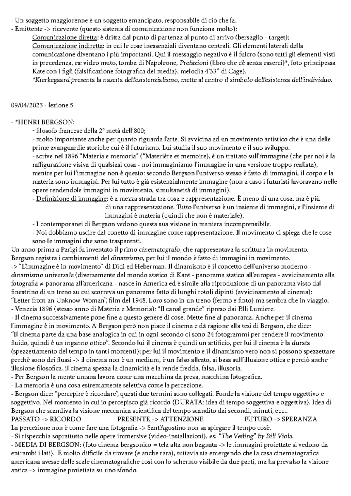 Accenni a Bergson, Marey e Duchamp: Lezione 5 di Filosofia - Studocu