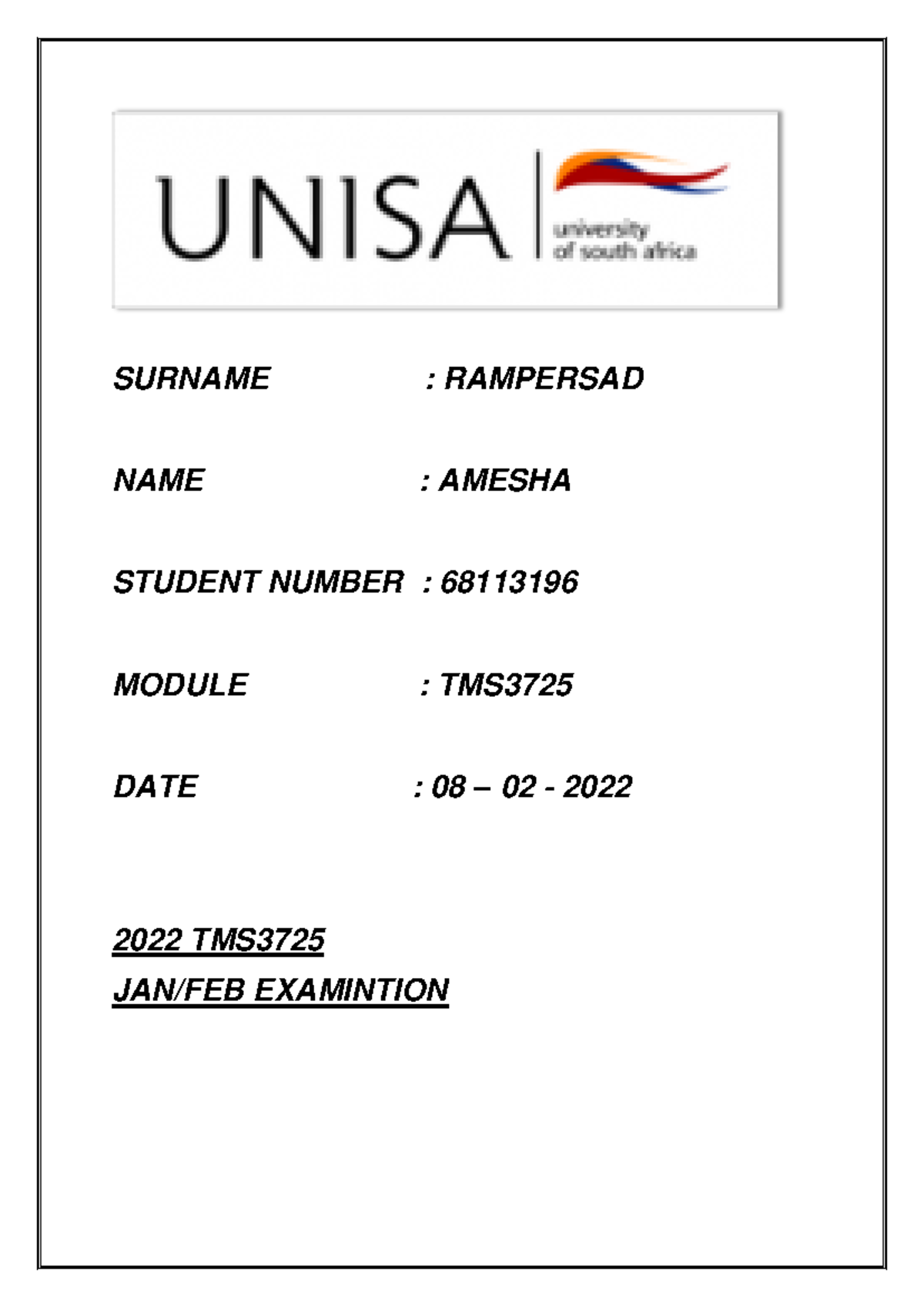 TMS3725 - Supplementary Exam Notes and Cognitive Development Insights ...