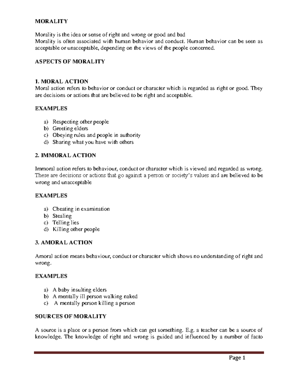 Moral Values and Their Impact on Behavior: Notes for 2020 Form 1-1 ...