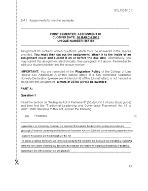 SCL1501 Assignment 1 2025 Memo - ASSIGNMENT SCL ASSIGNMENT DUE 8 APRIL ASSIGNMENT 1 QUESTION 1 a ...