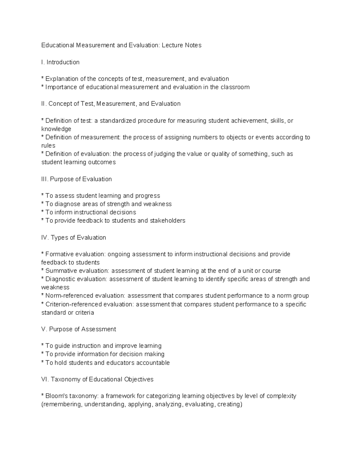 EDUC-101: Educational Measurement & Evaluation - Lecture Notes - Studocu