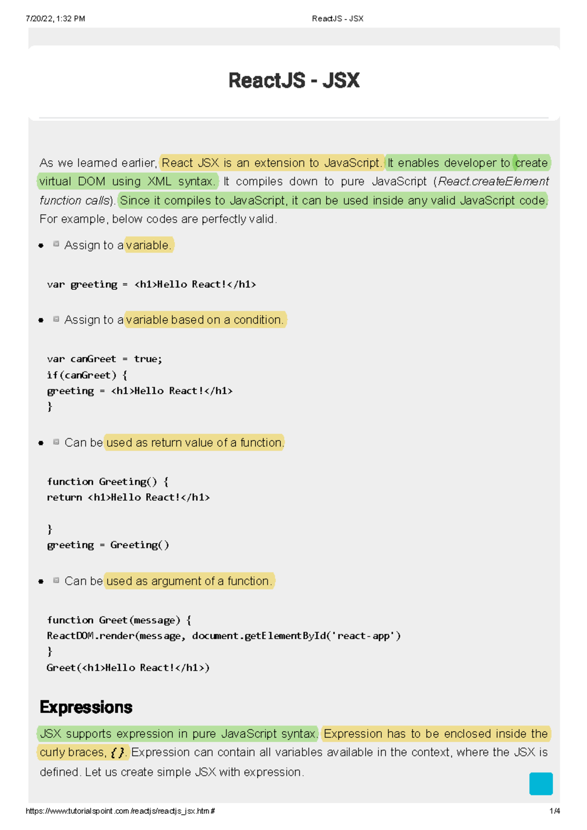 3.ReactJS - JSX Overview and Examples - Studocu