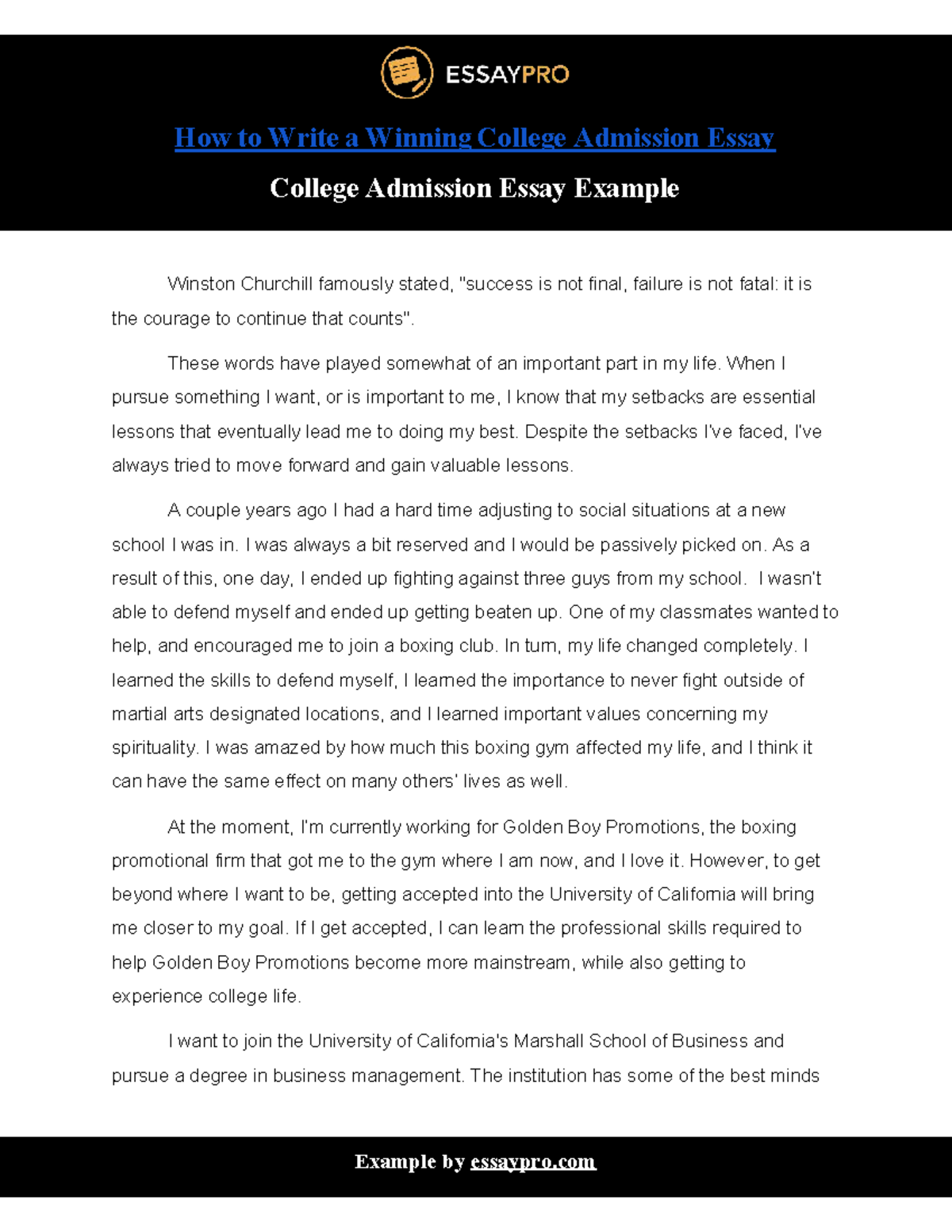 College Admission Essay Example: My Journey to UC and Beyond - Studocu