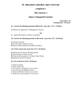 Principle of Management- Assignement-2 - Dr. Babasaheb Ambedkar Open University Assignment- MBA ...