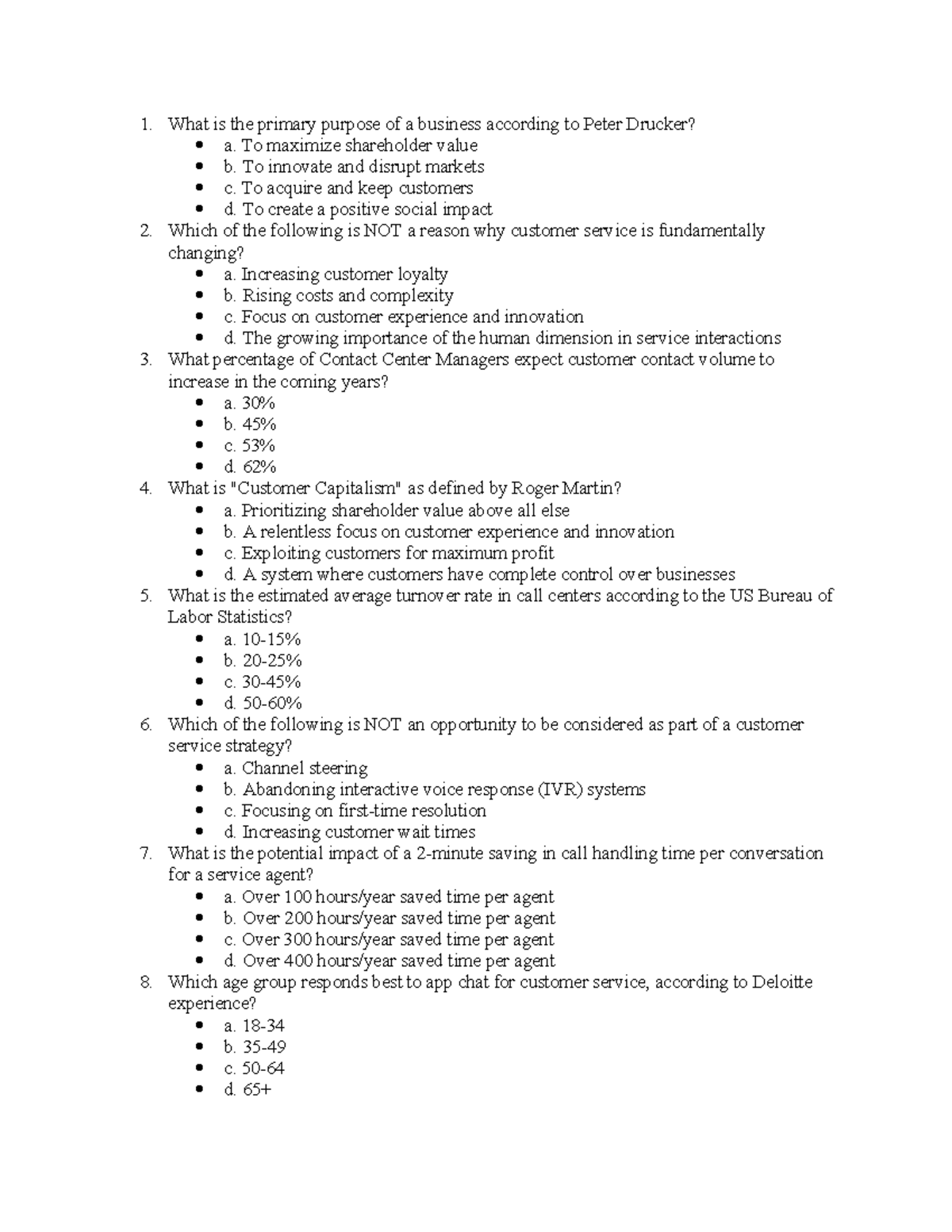 CRM Deloitte Test Preparation - Key Customer Service Concepts - Studocu