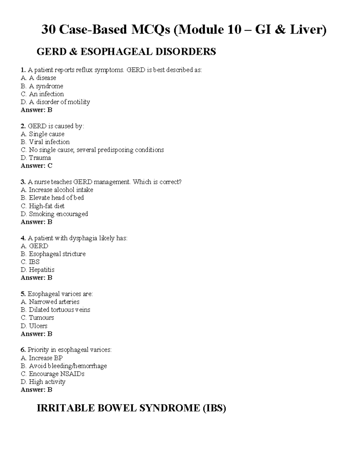 Chapter 10 – GI & Liver: 30 MCQs for Mohawk College Final Exam - Studocu