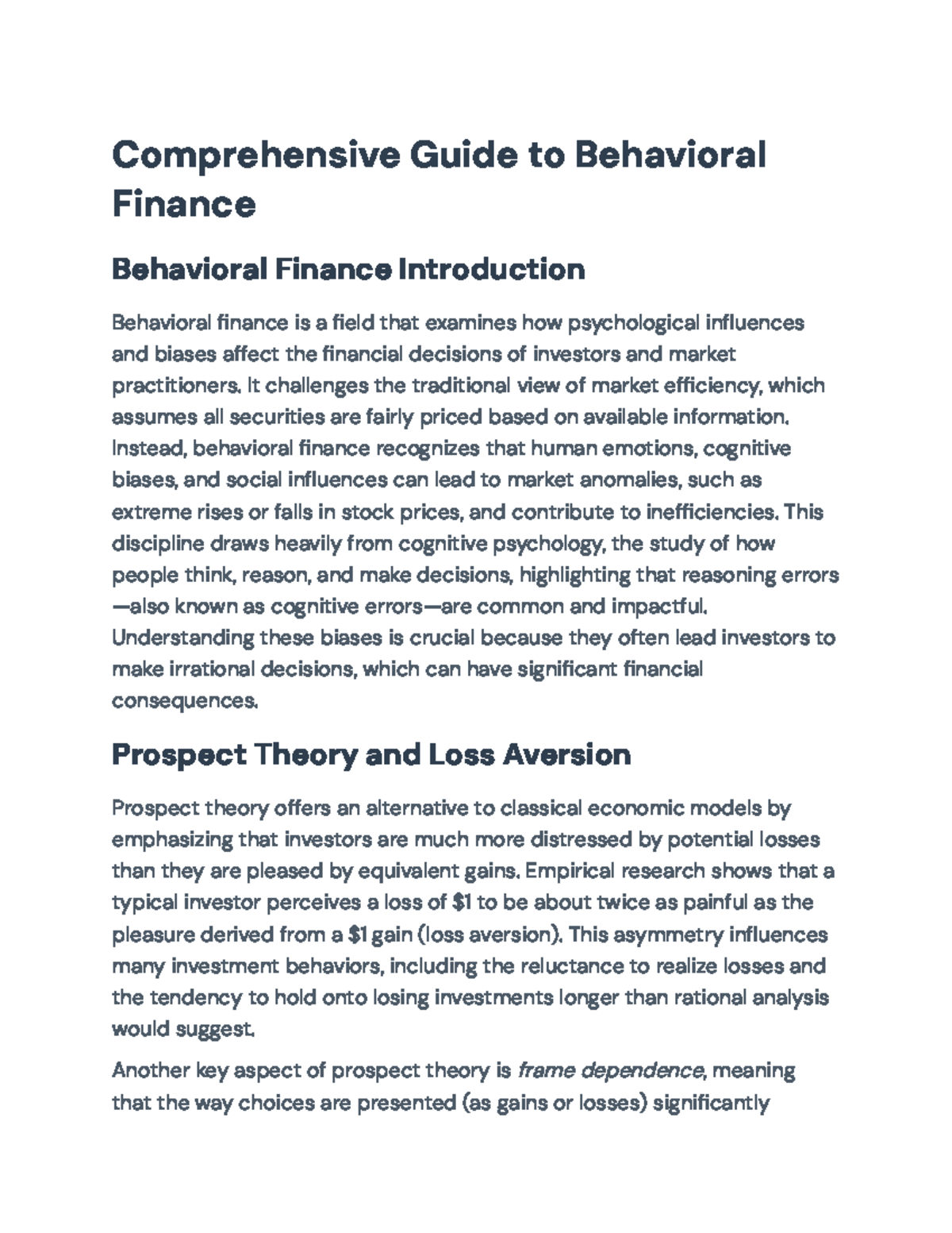 Comprehensive Overview of Behavioral Finance & Investor Biases (BF101 ...