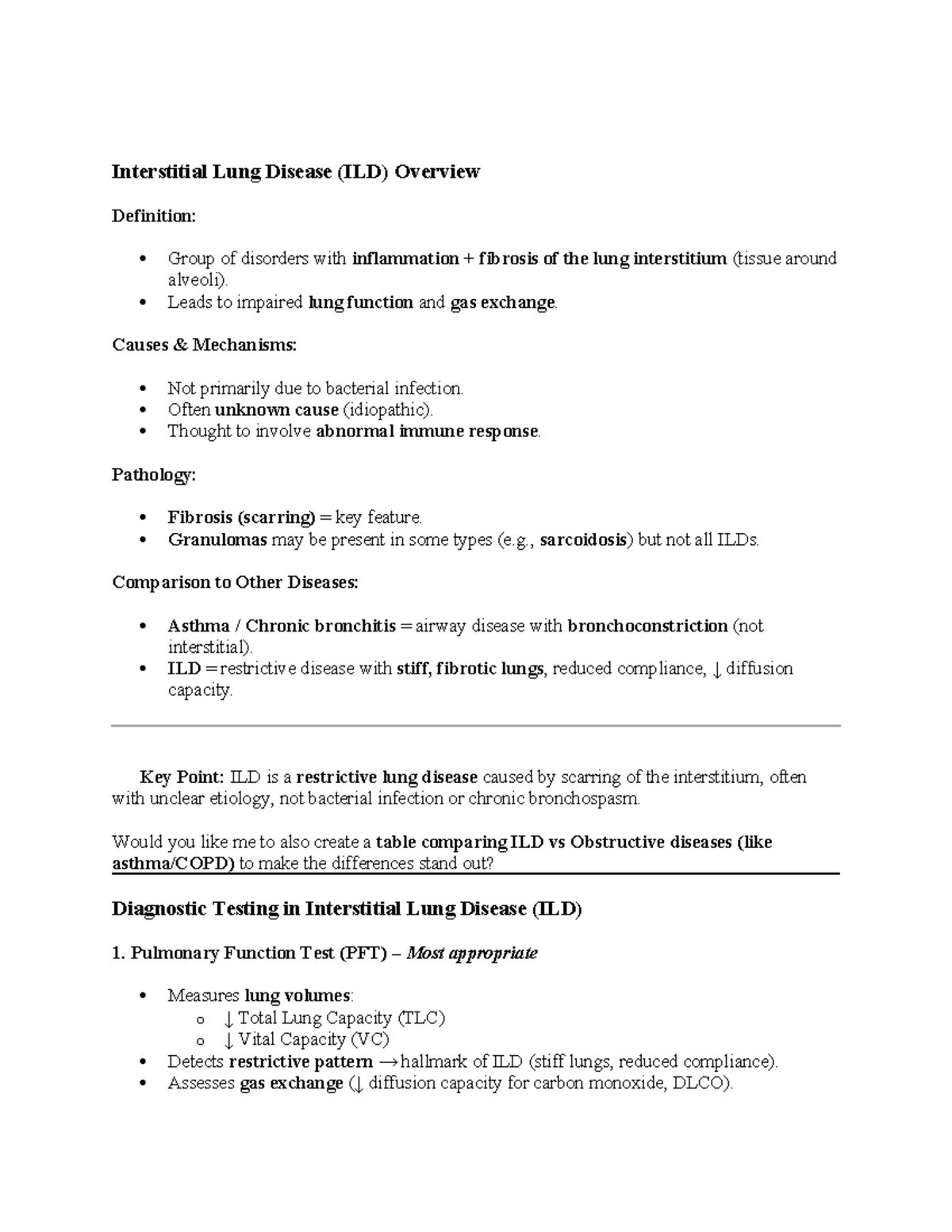 Interstitial Lung Disease (ILD) Overview & Diagnostic Testing - Studocu