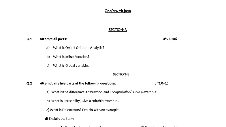 OOP - ASSIGNMENT: Java Concepts & Programming Tasks - Studocu