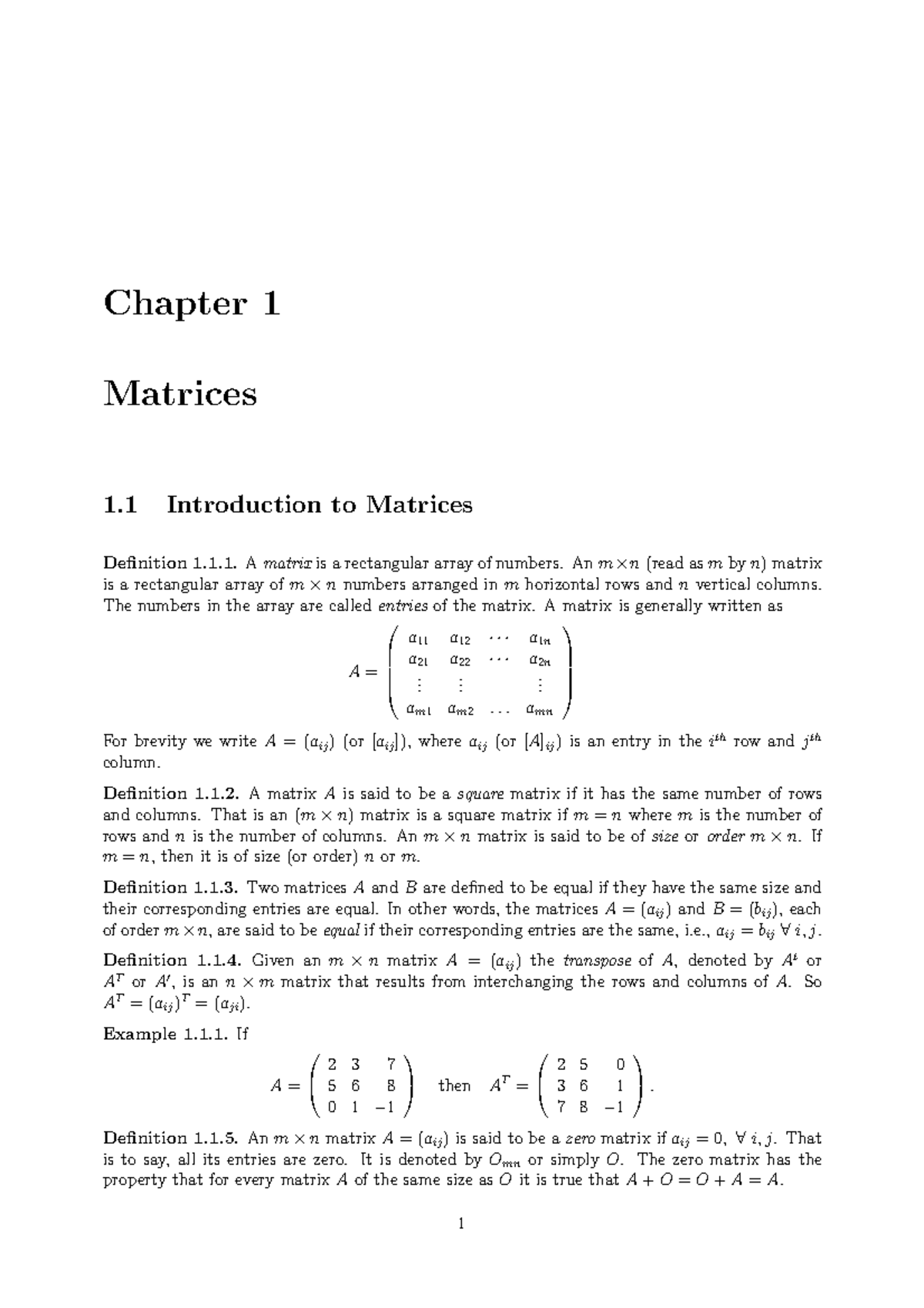 Chapter 1: Introduction to Matrices (MATH101) - Studocu